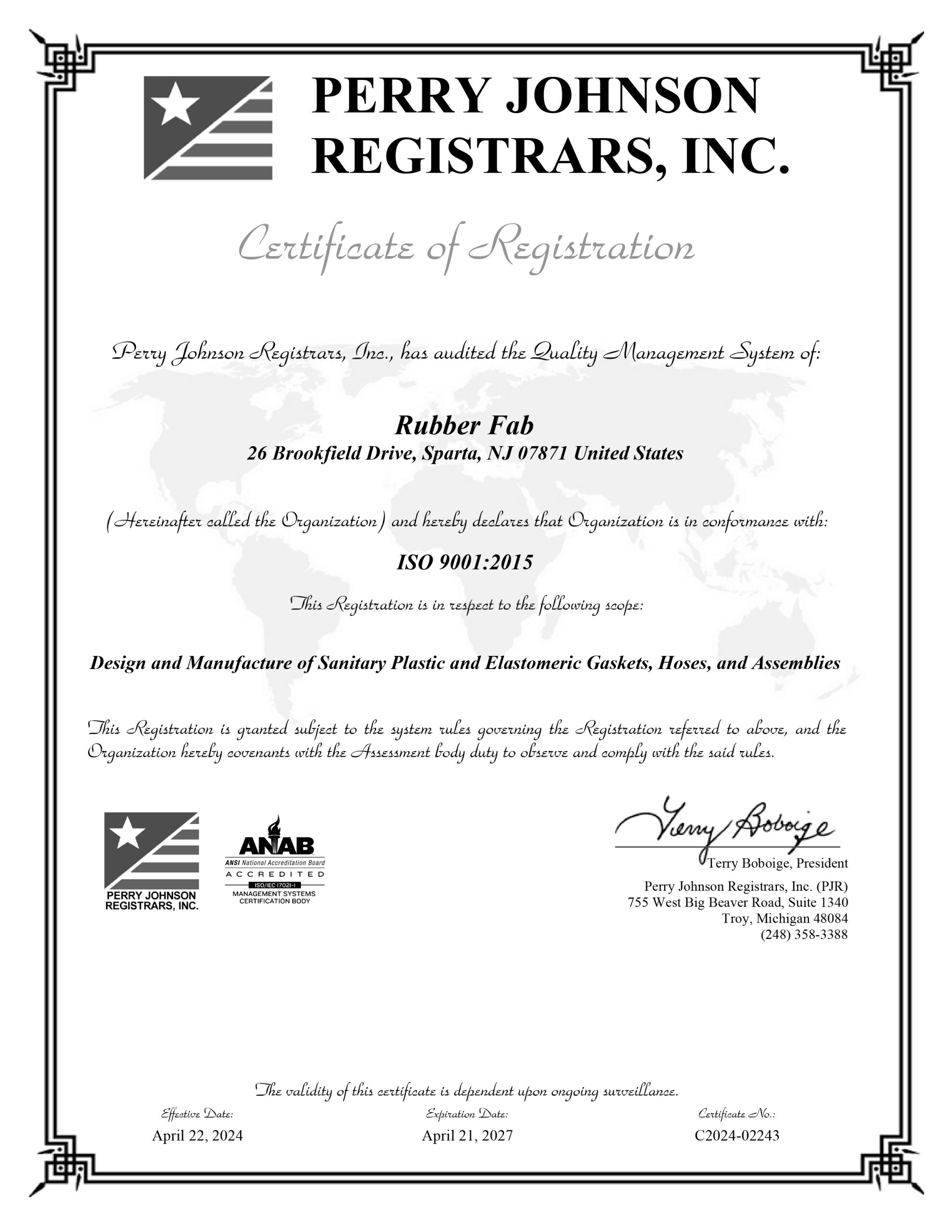 Rubber Fab is ISO 9001 Certified!